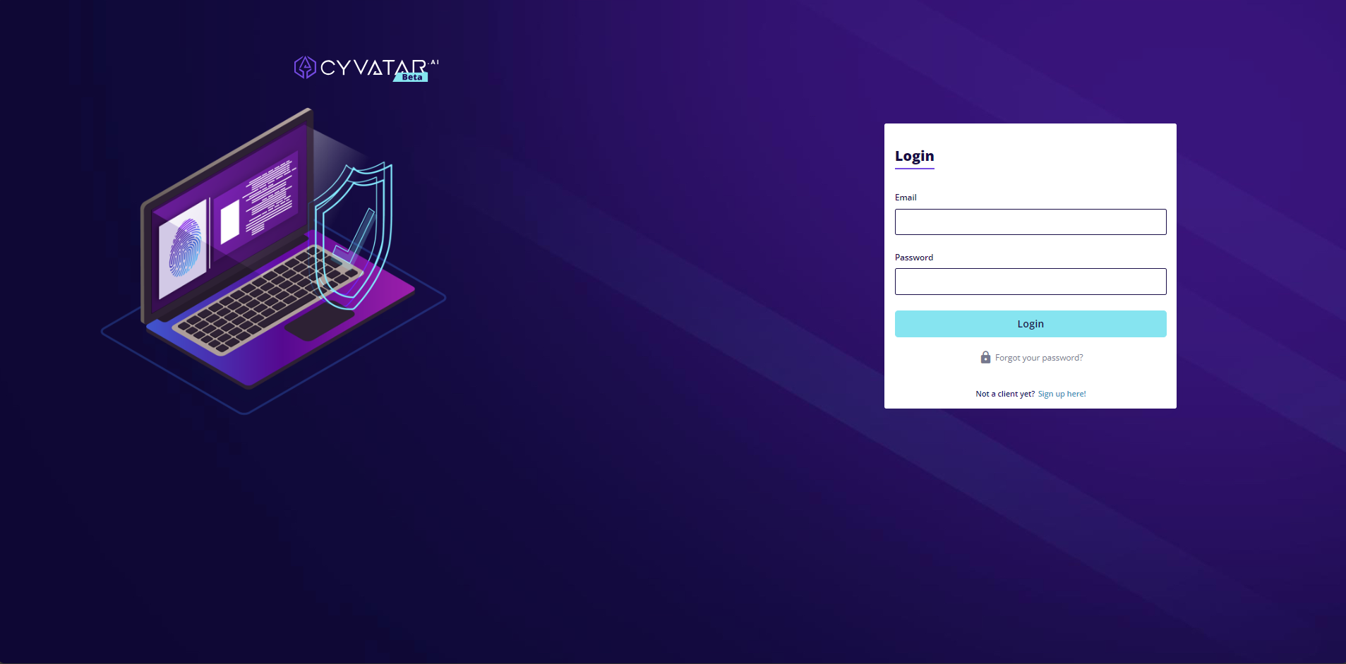 Cyvatar Platform User Guide: Login Page